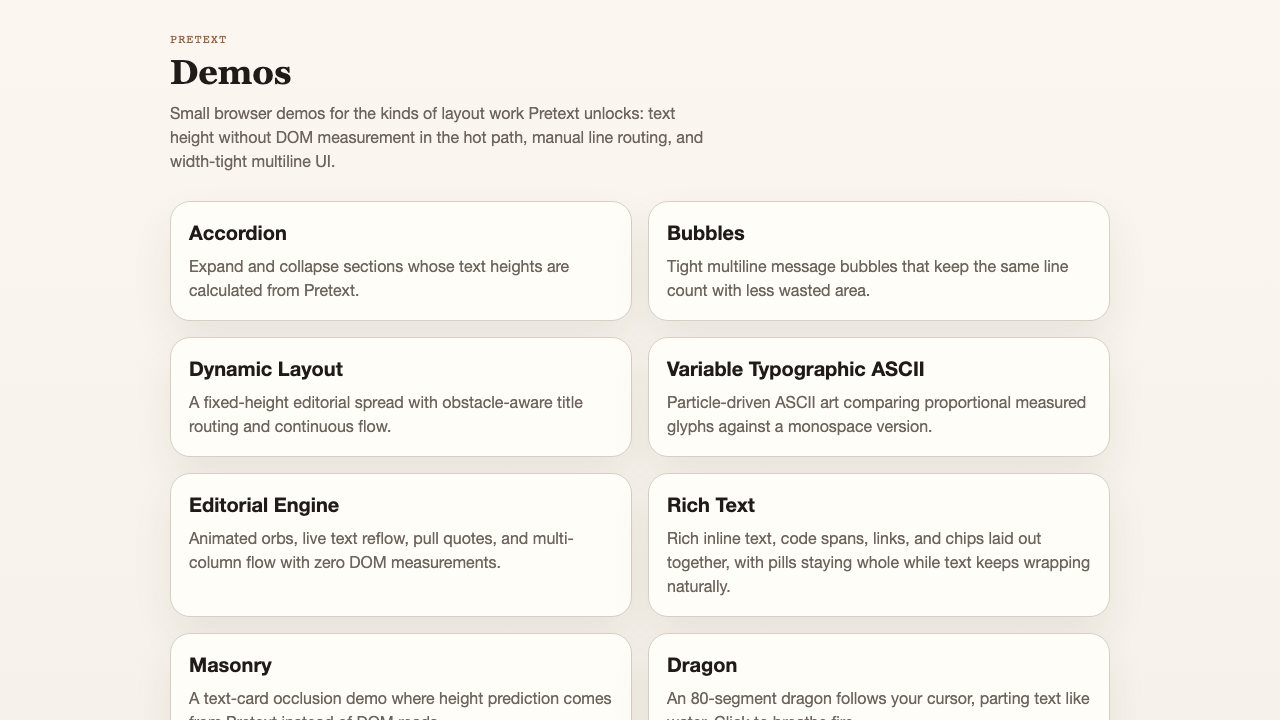 PreText Experiments — Pretext Demo | pretext.cool