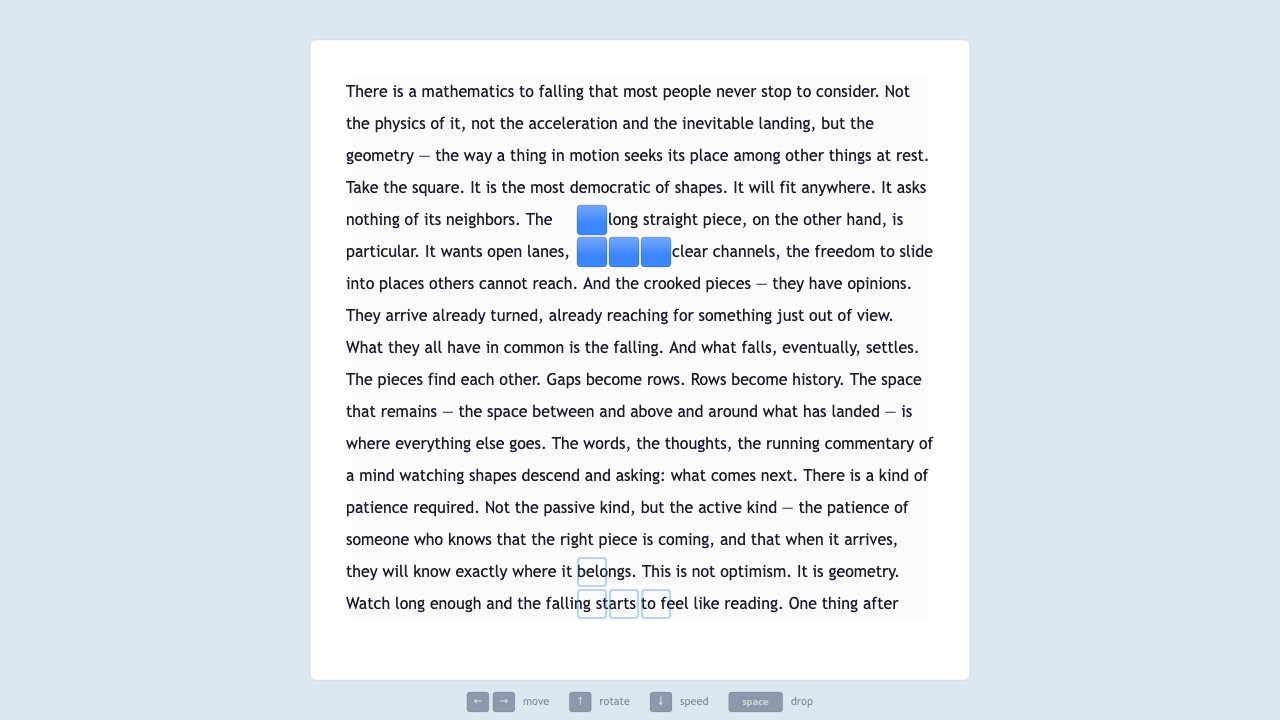 Text Tetris — Play Tetris Made of Text Characters | Pretext Demo